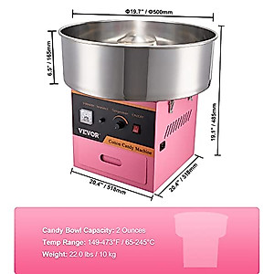 VEVOR Electric Cotton Candy Machine, 1000W Commercial Floss Maker with Stainless Steel Bowl, Sugar Scoop and Drawer, Perfect for Home, Kids Birthday, Family Party, Without Cover, Pink
