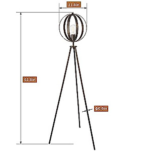 JUNNAI Vintage Tripod Floor Lamp: Unique Retro Tall Lamp with Rotating Cage Shade & E26 Lamp Base | Mid Century Standing Lamp for Living Room, Bedroom, Office