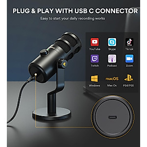 MAONO USB Dynamic Microphone, Podcast Recording Microphone with Gain Knob, Plug & Play, Metal Structure, Voice-Isolating Technology, Cardioid Studio PC Mic for Streaming, Vocal, Home Studio-PD100U