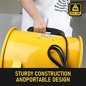 YRWTO High Velocity 12 Inch Air Mover Blower Fan, Portable Ventilation Fan for Cooling, Ventilating, Drying Wet Areas, Blows 3900 m3/h Fumes, Odors at Commercial Sites