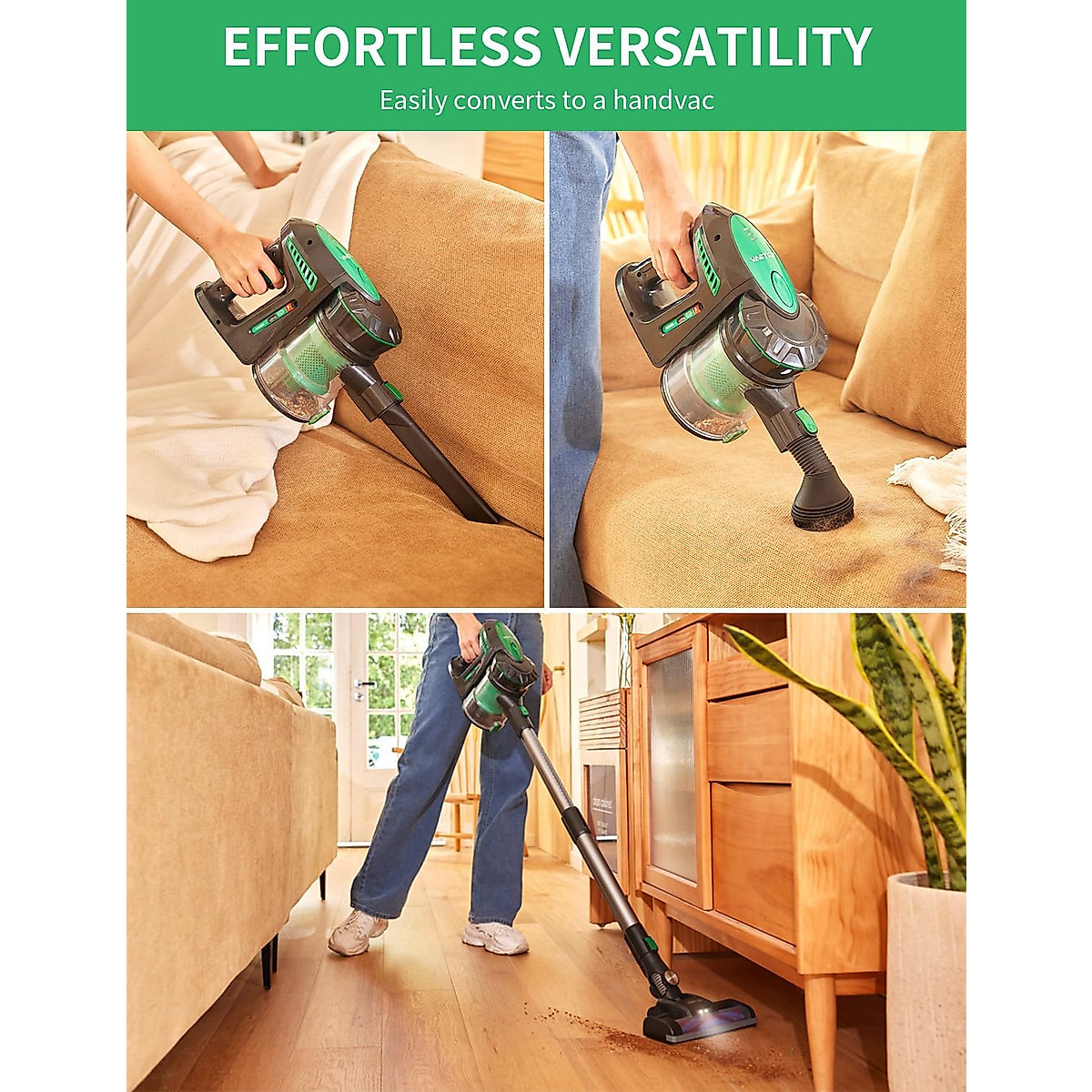 Vactidy Cordless Vacuum Cleaner, 20000Pa Powerful Suction, Rechargeable Battery, 6-in-1 Lightweight Stick Vacuum, Up to 35 Mins Runtime, for Hard Floor Carpet Pet Car Cleaning
