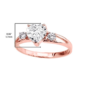 Modern Contemporary Rings 10k Rose Gold Heart Shape Cubic Zirconia & White Topaz Split Shank Three Stone Ring - Size 7