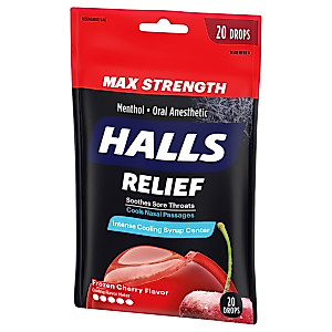 HALLS Relief Max Strength Frozen Cherry Cough Drops, 20 Drops