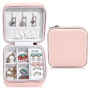 batifine Travel Jewelry Box, Small Travel Jewelry Organizer, Portable Jewelry Box Travel Mini Storage Organizer Portable Display Storage Box For Rings Earrings Necklaces Gifts (Pink)