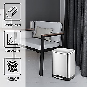 Innovaze 3.2 Gal./12 Liter Stainless Steel Rectangular Step-on Trash Can for Bathroom and Kitchen