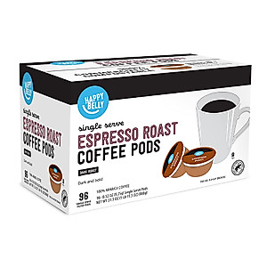 Amazon Brand - Happy Belly Espresso Roast Coffee Pods (Dark Roast), Compatible with K-Cup Brewer, 96 Count