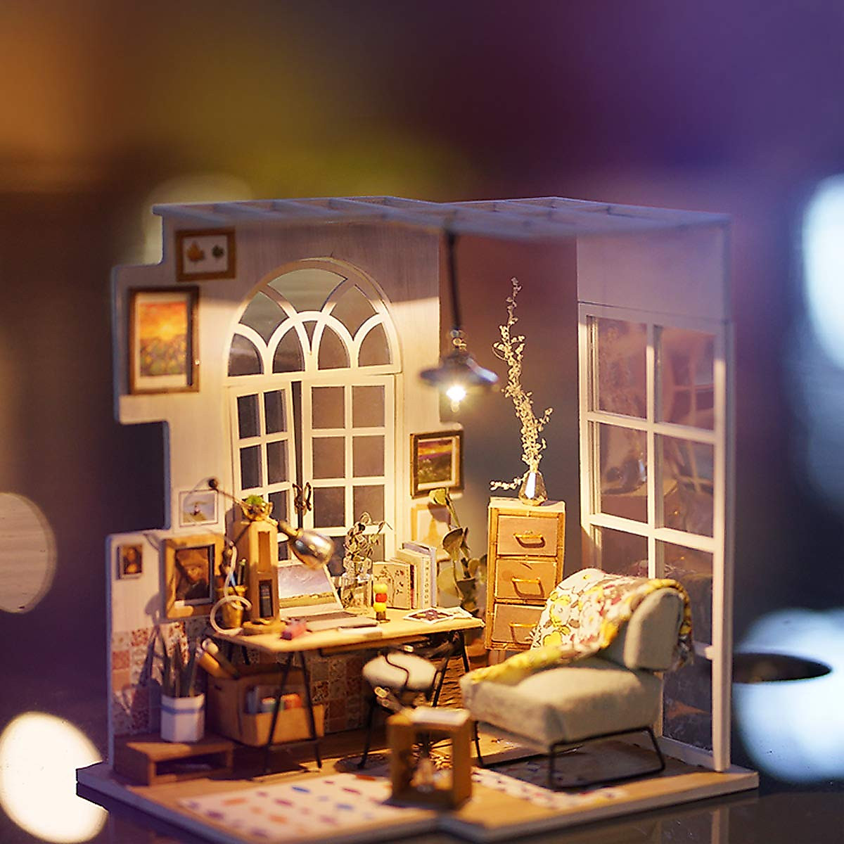 Rolife DIY Miniature Dollhouse Kit Diorama Room Model with LED Gifts for Boys Girls Women Friends(SOHO Time)