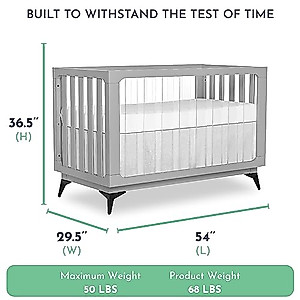 Evolur Acrylic Millennium 4-in-1 Convertible Crib I Modern Full Size Crib I Baby Crib I Easily Coverts to Toddler Bed & Dayday I Adjustable Mattress Support Base I Acrylic Slats I in Pebble Grey
