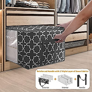 GhvyenntteS Clothes Storage Bag 3 Pack Large Capacity Organizer with Reinforced Handle Thick Fabric for Blankets, Sweater , Foldable Comforter Storage Bags with Sturdy Zipper & Clear Window, 100L, Grey