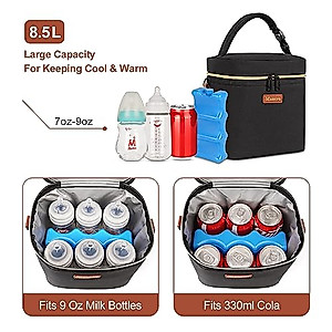 Breastmilk Cooler Bag with Ice Pack, Fits 6 Baby Bottles Up to 9 Ounce Insulated Baby Bottle Bag, Mancro Breast Milk Cooler on The go with Strap, Baby Bottle Cooler Bag for Nursing Mom Daycare, Black