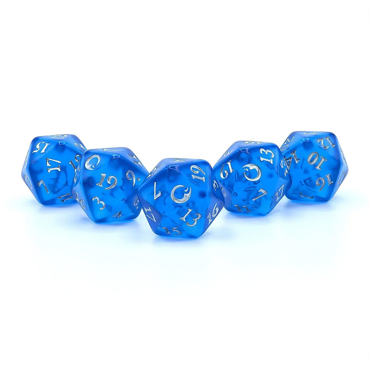 Dune Adventures in The Imperium: Arrakis Melange Dice Set - (5) Twenty Sided Rolplaying Dice Set - Translucent Blue with Silver Numbering, Tabletop Roleplaying Accessory