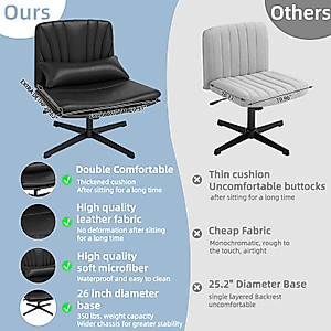 HONIFUR Extra Wide Seat Criss Cross Legged Office Chair with Lumbar Support, Comfy Armless Office Desk Chair No Wheels, Adjustable Swivel Computer Task Chairs for Vanity,Home,Office,Bedroom - Black