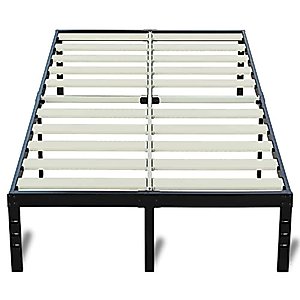 ONEMO King Size Bed Frame 18 Inch Height 3000lbs Heavy Duty Metal Pipe Platform Solid Wood Slats No Box Spring Needed Easy to Assemble Noise Free-Black