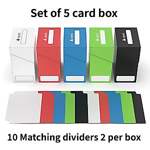 Rayvol 5 Card Deck Box with 2 Dividers/Box - Set of 5 Card Boxes for TCG (Blue, Red, Green, Black, White)