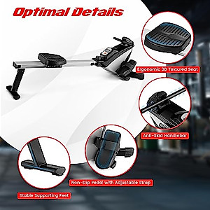 Goplus Folding Rowing Machine,Magnetic Rower with Adjustable Resistance and LCD Display, Exercise Cardio Fitness Equipment for Home Use