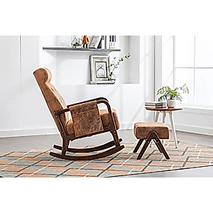 Cimcame Rocking Chair with Ottoman and Headrest Upholstered Nursery Glider Rocker Chair with Thick Padded Cushion High Backrest Accent Lounge Chairs for Living Room Bedroom