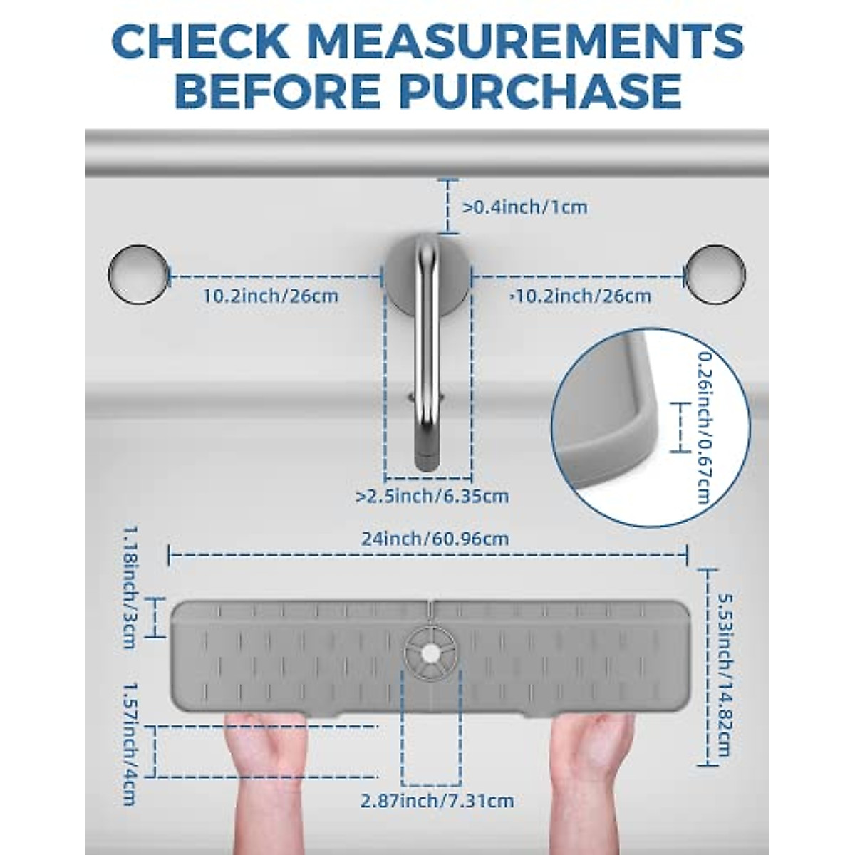 Kitchen Sink Splash Guard - 24 inch Silicone Faucet Handle Drip Catcher Tray, Dish Soap Sponge Holder Mat Behind Faucet, Kitchen Gadgets Sink Accessories Drying Mat Sink Caddy Organizer for Kitchen