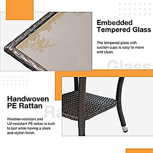 Patiorama Outdoor Aluminum Frame Square Glass Top Wicker Coffee Table, Espresso Brown