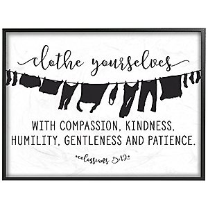 The Stupell Home Decor Collection Clothe Yourselves with Compassion Clothesline Black Framed Wall Art, 16 x 20, Multi-Color