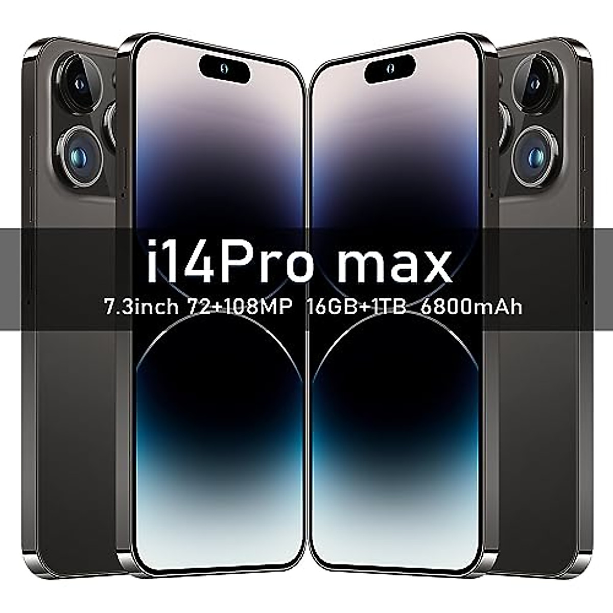 RAYPUR i14 Pro Max Smartphone, 2023 New 7.3Inch HD Screen Face ID, 16GB 1TB Cell Phone, Global Version 4G/5G, 7800mAh Battery Mobile Phones,Black-1TB