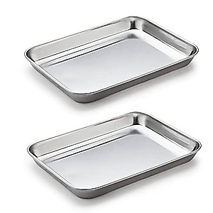 2 Pack Stainless Steel Tray Non Toxic Heavy Duty Thickening Pan for Kitchen Baking, Lab Instrument, Dental, Medical Surgical Instrument, Pet Treatment, Jewelry Tools（Medium