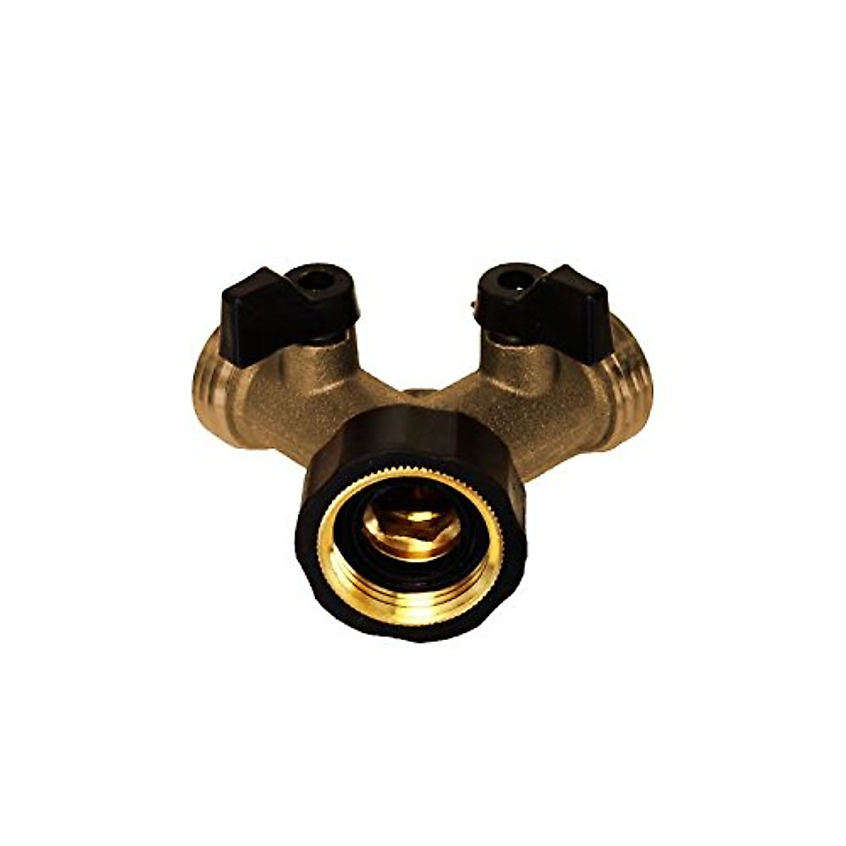 Kasian House Heavy Duty Solid Brass Garden Hose Splitter, Y Valve, 2 Way Connector for Outdoor Faucet, Comfort Grip Handles, 2 Extra Threads