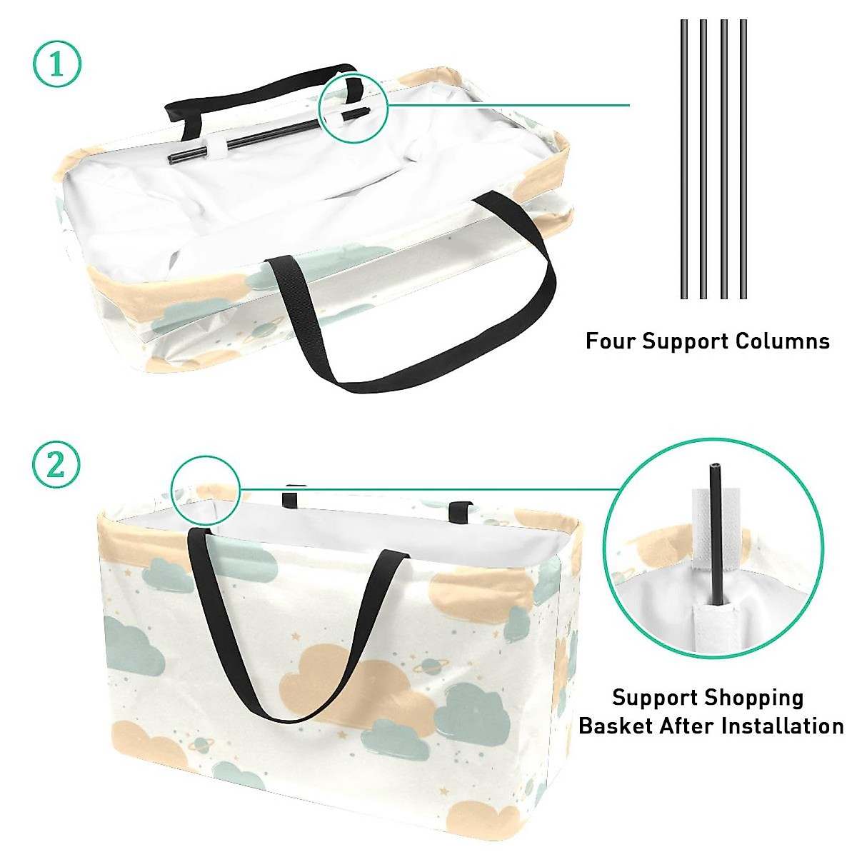 Cloud Full Print Large Capacity Laundry Organizer Tote Bag - Reusable and Foldable Oxford Cloth Shopping Bags