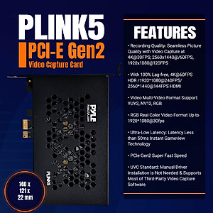 Pyle PLINK5 HDMI Video Capture Card By Pyle- PCI-E Gen2 4K HDMI-to-USB Audio-Video Recording- HD Zero-Lag&Ultra-Low Latency Live Broadcasting,Gaming,Streaming- Record Via DSLR Camcorder or Action Cam