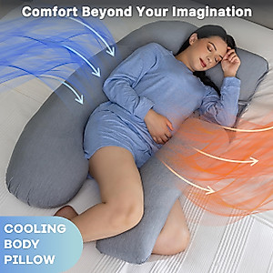 EKLO Pregnancy Pillows, U-Shape Full Body Pillow – Cooling Cover Grey – Pregnancy Pillows for Sleeping – Body Pillows for Adults, Maternity Pillow and Pregnancy Must Haves