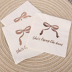 Pandecor 50pcs 3 Layers She's Tying The Knot Bridal Shower Party Supplies,5 x 5 In Paper Napkins, Pink Bow Bachelorette Themed Party Decorations (pink bow)