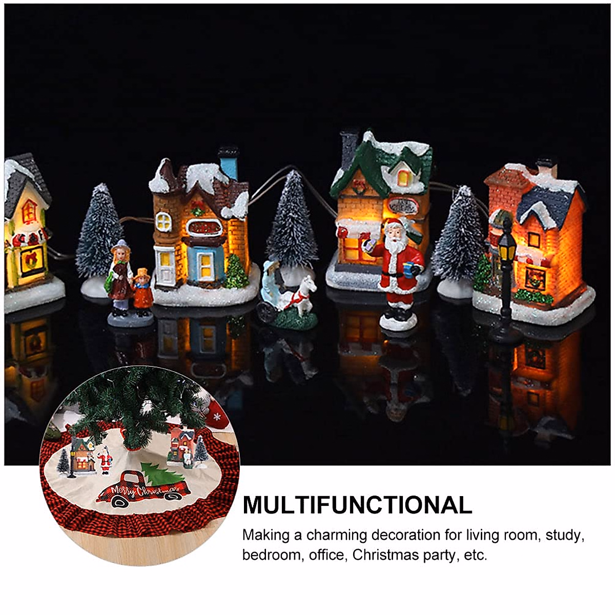SEWACC 1Set Luminous House Ornament Christmas Cabin Decor Light up Christmas Village Santa Claus Ornaments Home Decorations Xmas Party Decor Desktop Resin Wooden House