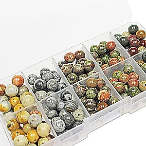 200pcs 8mm Stone Beads Kit Round Loose Gemstone Crazy Agate Marine Agate Map Stone Unakite Picasso for Bracelet Necklace Earrings Jewelry Making