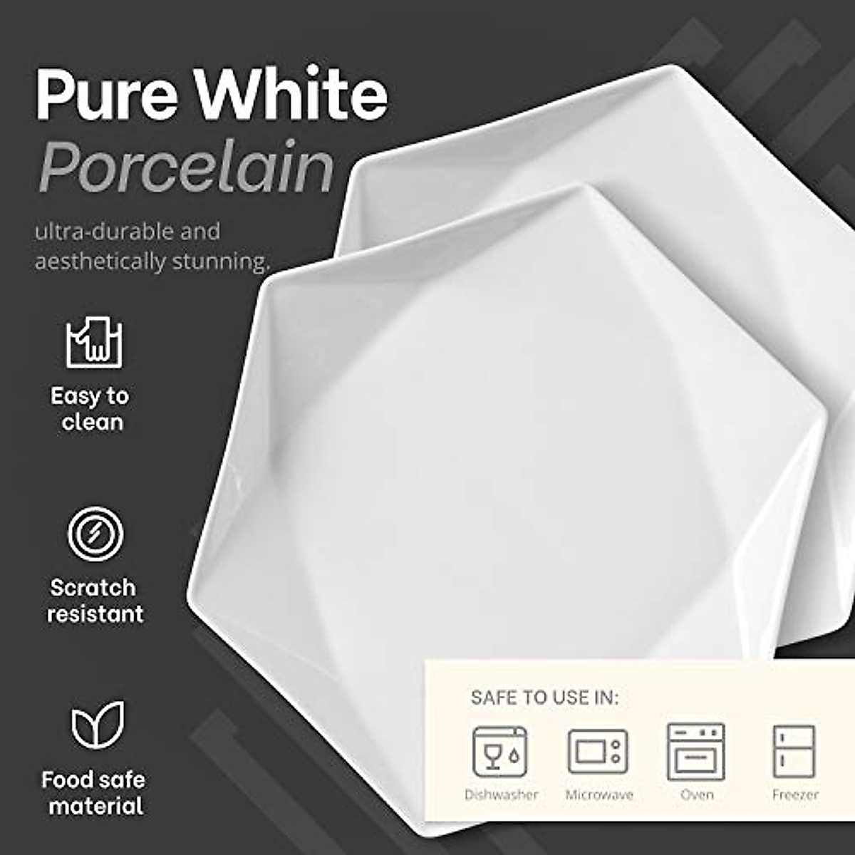 MITBAK 10.5" Bone China Dinner Plates | Set of 6 Elegant Diamond Shaped Natural White Dinnerware Set For Dinner, Holidays, Restaurant, Salad, Dessert | White Dishes Make An Excellent Gift Idea