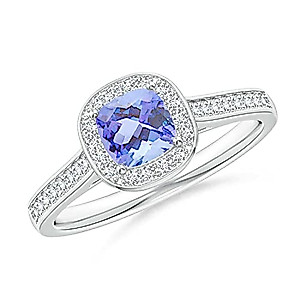 NYZA JEWELS Cushion 5.00mm Tanzanite Ring | Sterling Silver 925 | Engagement & Anniversary Collections For Woman's | Make Your Occasion Memorial With Tanzanite (White, 6)