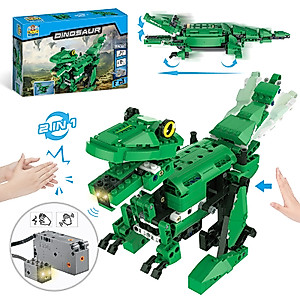 QLT Dinosaur Building Toy, Compatible with Lego, Moved by Gesture or Voice Control, STEM Building Kit Best Gift for Jurassic Lovers Age 8 9 10 11 12+