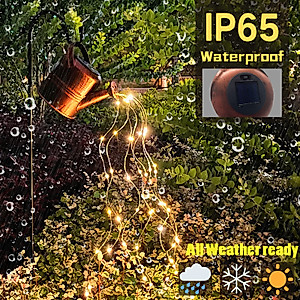 Star Shower Watering Can Lights - Waterproof Solar Garden Decor Led Art Lamp - Outdoor String Fairy Lights with Bracket for Home Path Patio Yard Lawn Metal Statues