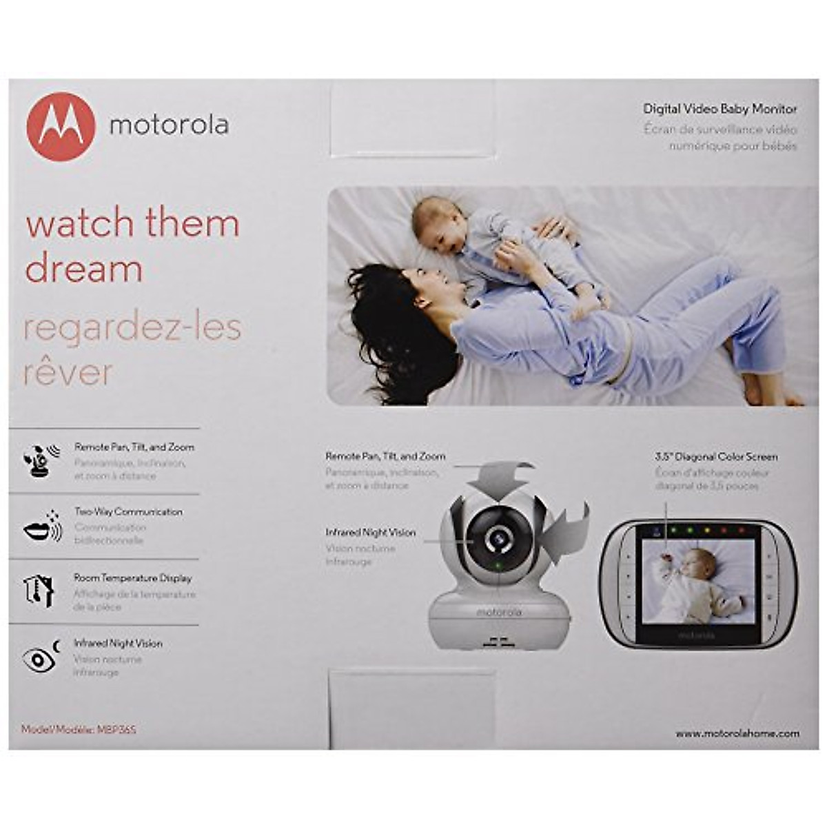 Motorola MBP36S Remote Wireless Video Baby Monitor with 3.5-Inch Color LCD Screen, Remote Camera Pan, Tilt, and Zoom