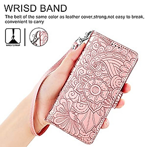 Petocase Samsung Galaxy S22 Wallet Case - Embossed Mandala Floral Leather, Wristlet Shockproof, ID & Card Slots, Rose Gold