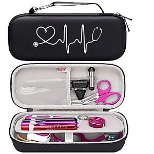 BOVKE Stethoscope Case fits 3M Littmann Classic III Monitoring Stethoscope, Lightweight II S.E, MDF Acoustica, Cardiology IV Diagnostic Stethoscope Holder with Pocket for Nurse Accessories, Black