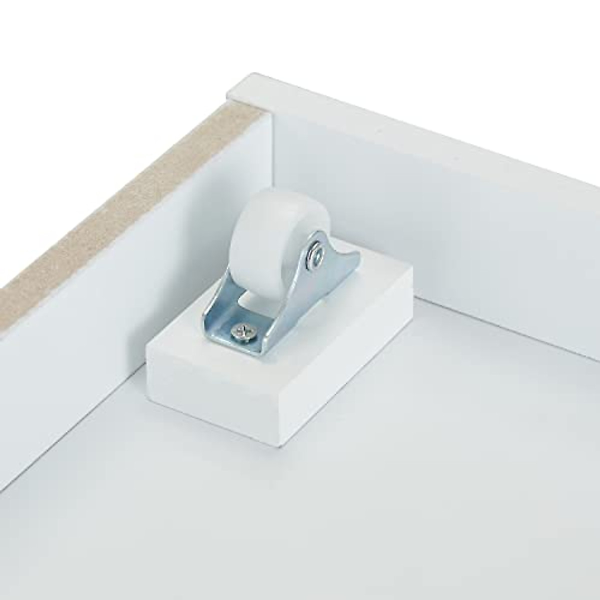 Kinsuite 3 Drawers Storage Cabinet with Hidden Wheels, Wooden Storage Organizer Unit with Large Storage Shelf, Multifunctional Floor Storage Chest for Living Room, Bedroom, Reading Room, Office, White