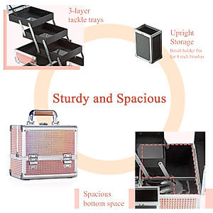 Joligrace Makeup Box 11.6-Inch Cosmetic Train Case for Women Travel Jewelry Organizer with Compartments & Mirror Portable Lockable Make-up Trunk Shiny Style