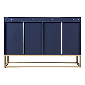 RuiSiSi Modern Sideboard Cabinet Wood Rebound Device Straight-Opening Doors Kitchen Sideboard Buffet Storage Cabinet Narrow Console Table for Entryway Metal Leg, Navy