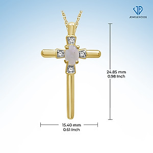 JEWELEXCESS Gold Cross Necklaces for Women – 14k Gold Cross Necklace for Women Over .925 Sterling Silver Cross – 4k Opal Necklace Centerpiece, White Diamond Accents – Hypoallergenic Cross Pendant