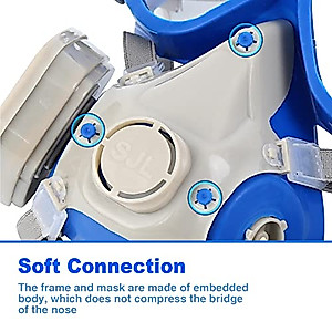 YungeEquipmentUS Reusable Full Facepiece Gas Mask with Safety Glass Respirator Mask Against Organic Vapors/Smells/Asbestos,Ideal for Painting,Polishing,Gas, Decoration, Welding, Blue