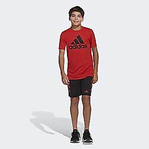 adidas Boys' AEROREADY Pro Sport 3-Stripes Shorts, Black with Vivid Red, Small (8)