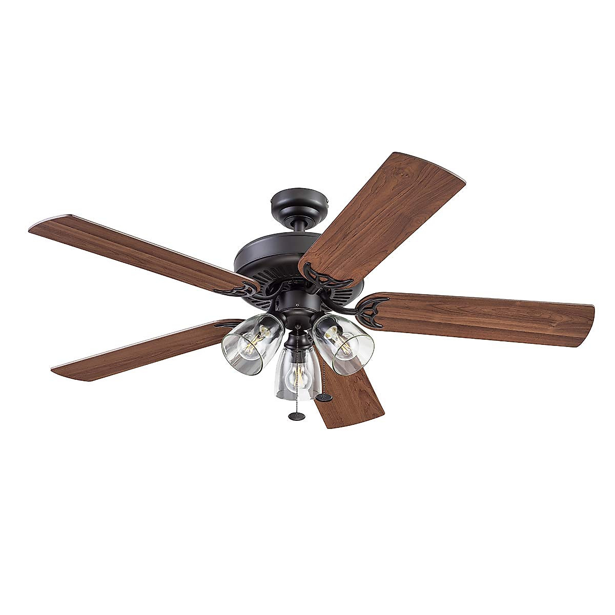 Prominence Home Saybrook, 52 inch Indoor Farmhouse LED Ceiling Fan with Light, Pull Chain, Three Mounting Options, Dual Finish Blades, Reversible Motor - 51593-01 (Espresso)