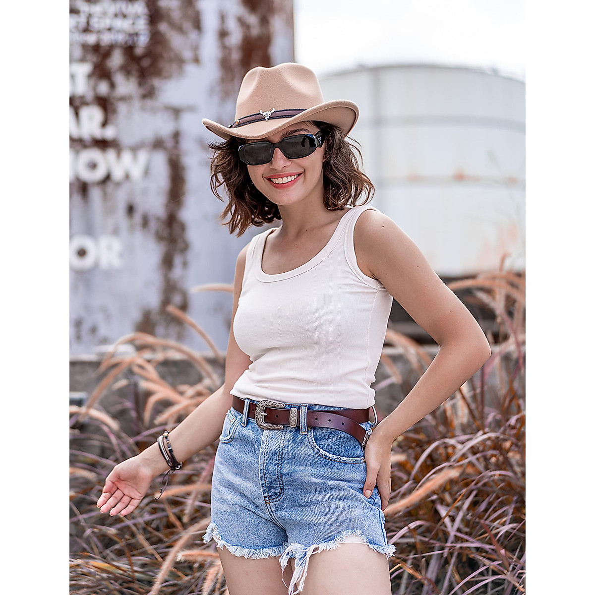 Toppers Classic Cowboy Hat Wide Brim Fedora Hats for Men Womens Cowgirl Hat Outdoor Panama Hat Light Brown