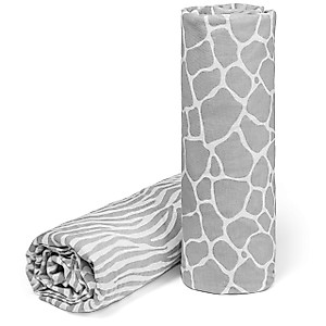 Dainteez - Baby Crib Sheet Set (2 Pack) | Super Snuggly All Natural Jersey Cotton Crib and Toddler Mattress Fitted Cover | Cute Gender Neutral Safari Grey Bedding Design | Great