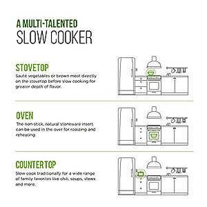 Chefman 5 Qt. Slow Cooker, All-Natural, Glaze & Chemical-Free Pot , Stovetop or Oven Cooking, Dishwasher Safe Crock; Naturally Nonstick & Paleo-Friendly, Low-Lead Stoneware, Bonus Recipes Included