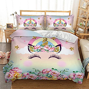 SEISYUKU Twin Duvet Cover Sets for Girls - Cute Bedding Set Twin Size 3 Pieces - Unicorn Duvet Cover and Pillowcases for Kids (Baby Pink, Not Duvet Inside)